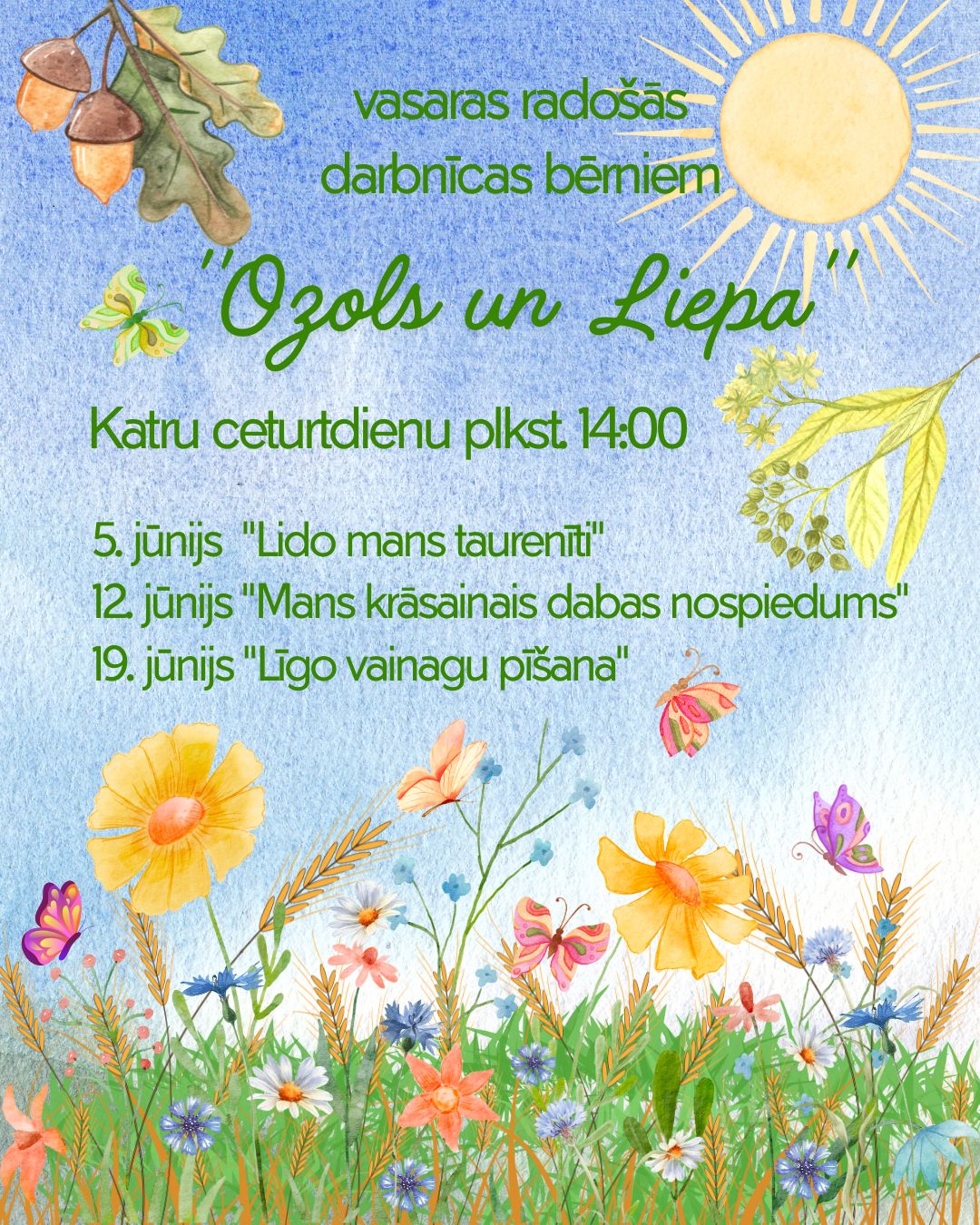 Vasaros kūrybinės dirbtuvės vaikams „Ąžuolas ir liepa: Joninių vainikas ...